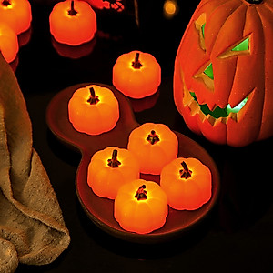 RSXCEOM 12 Pack LED Pumpkin Lights, Halloween Pumpkins Battery Operated, Pumpkin Tea Lights, Flameless Candles for Halloween Decoration, Party, Orange