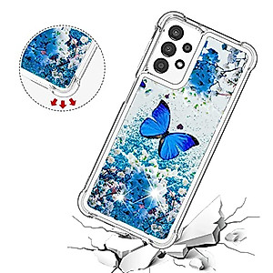 CAIYUNL for Samsung Galaxy A13 4G Case [Not fit A13 5G]with Screen Protector,Girls Women Cute Glitter Liquid Floating Soft TPU Shockproof Protective Phone Case for Samsung Galaxy A13 4G-Blue Butterfly