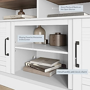BELLEZE Modern 48" Farmhouse Wood TV Stand & Media Entertainment Center Console Table for TVs up to 50 Inch with Open Storage Shelves & Cabinets - Norrell (White)
