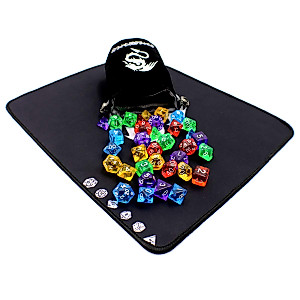 Polyhedral D20 Die Sets for D&D with Play Mat and Dice Bag