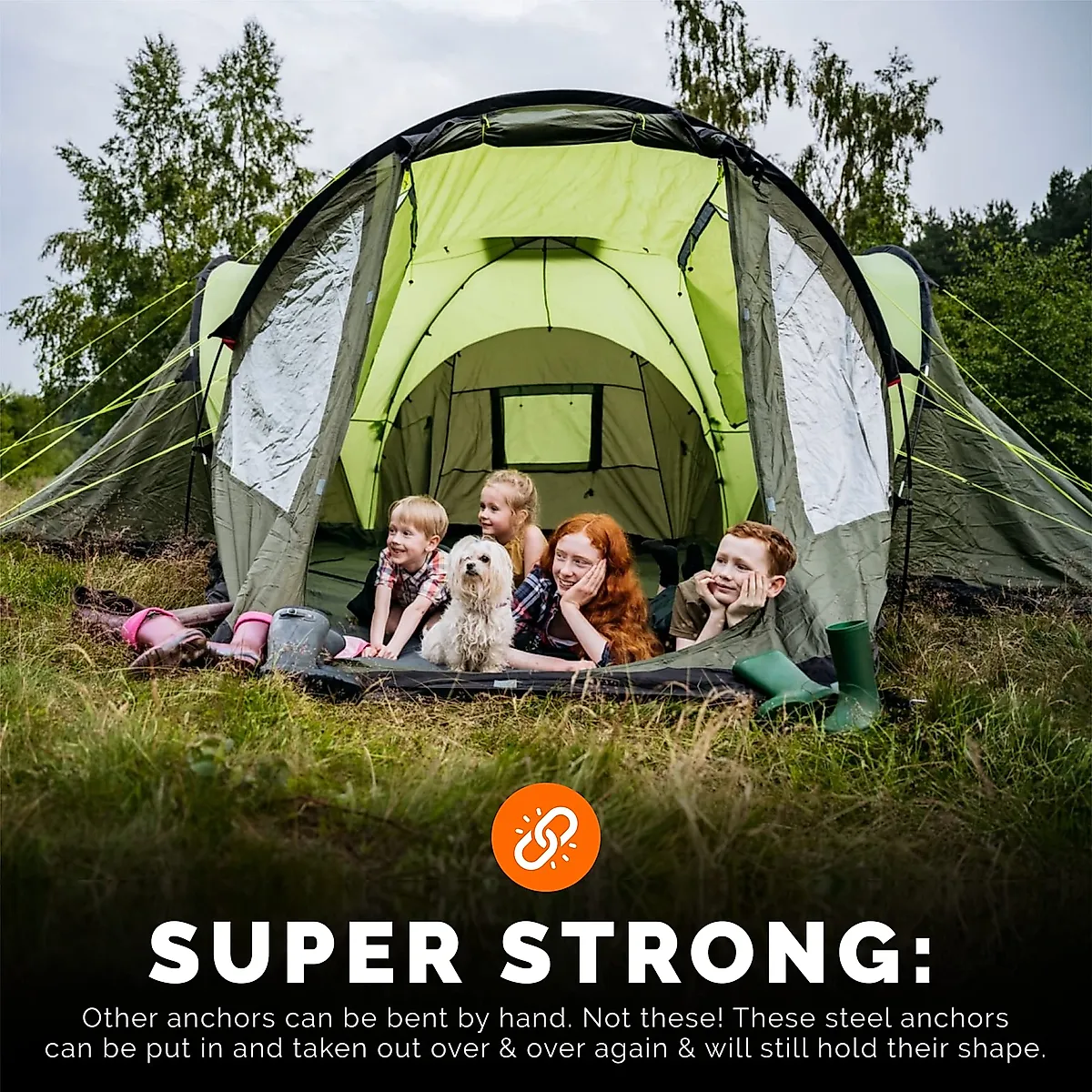 Ground Anchors Screw in - 12 Inch Set of 4 - Tent Stakes Heavy Duty - Trampoline Anchor Kit - Earth Anchor - Swing Set Anchors for Metal Swing Set - Trampoline Stakes Anchors High Wind