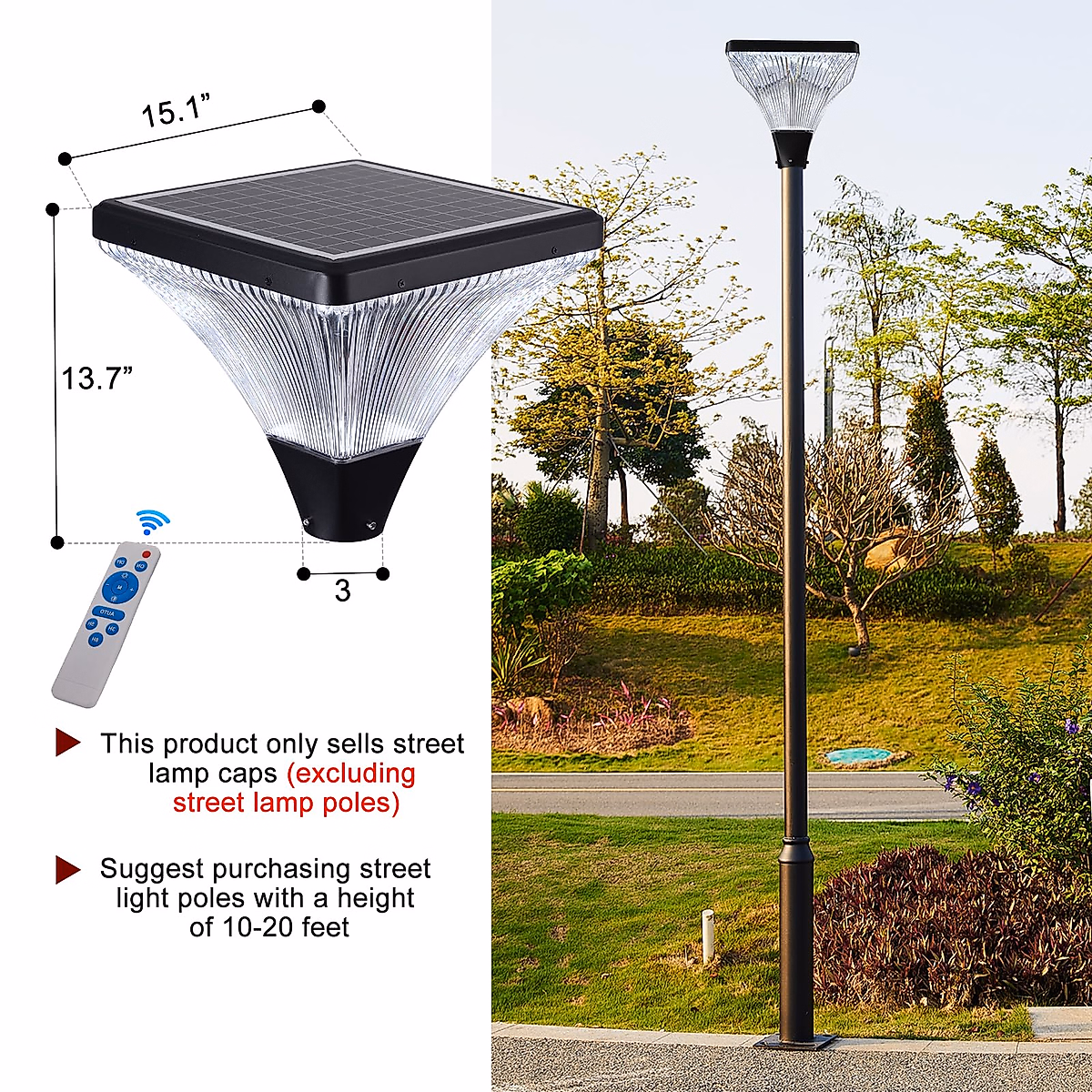 Gecheer Landscape Solar Post Light, Outdoor Patio Solar Lamp with Remote Control, LED Light Decor for Garden Deck Street, Weatherproof