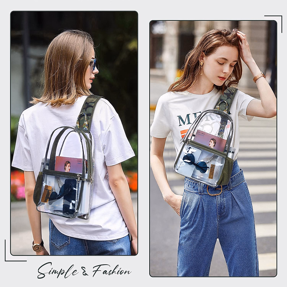 CLEKEGBAG Clear Sling Bag Crossbody Camouflage Backpack - See Through Concert Approved - One Strap Transparent Plastic Sling Bag for Men (15x4.5x9 inches)