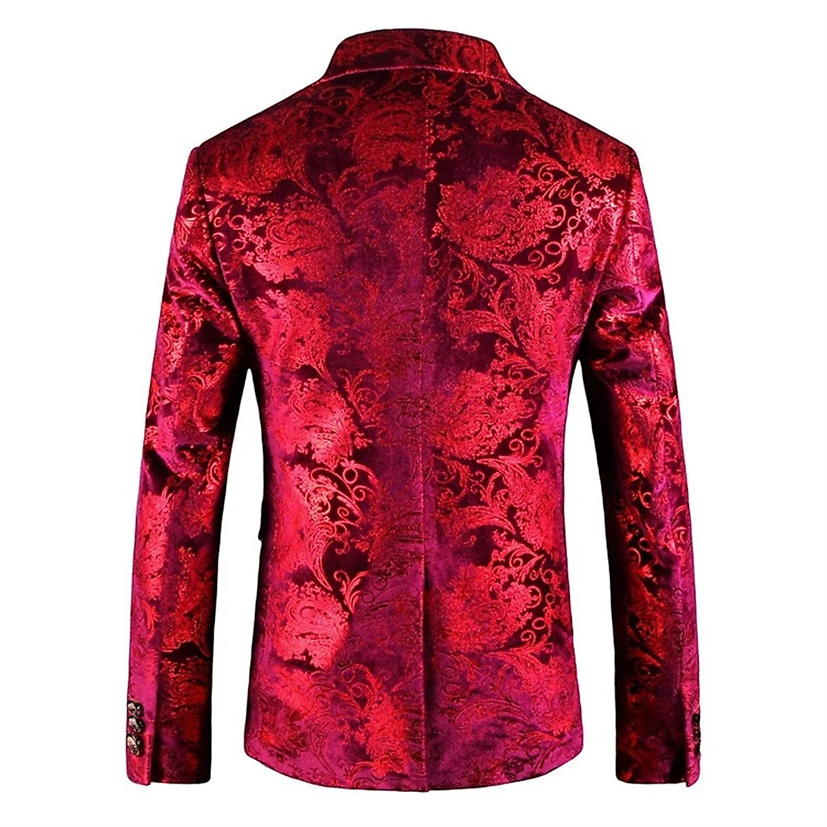 Men Luxury Floral Dress Suit Velvet Stylish Wedding Blazer Jacket 2 Button Jacquard Party Prom Sport Coat Tuxedo (Red,XX-Large)