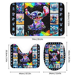 4 Piece Cartoon Shower Curtain Sets with Non-Slip Rug, Toilet Lid Cover, Bath Mat and 12 Hooks, Waterproof Shower Curtains with Rug Set for Bathroom Decor