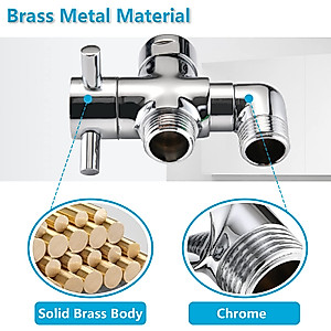 PDPBath Brass 3 Way Shower Arm Diverter Valve for Handheld Shower Head and Fixed Shower Head, G1/2 Universal Connection - Chrome