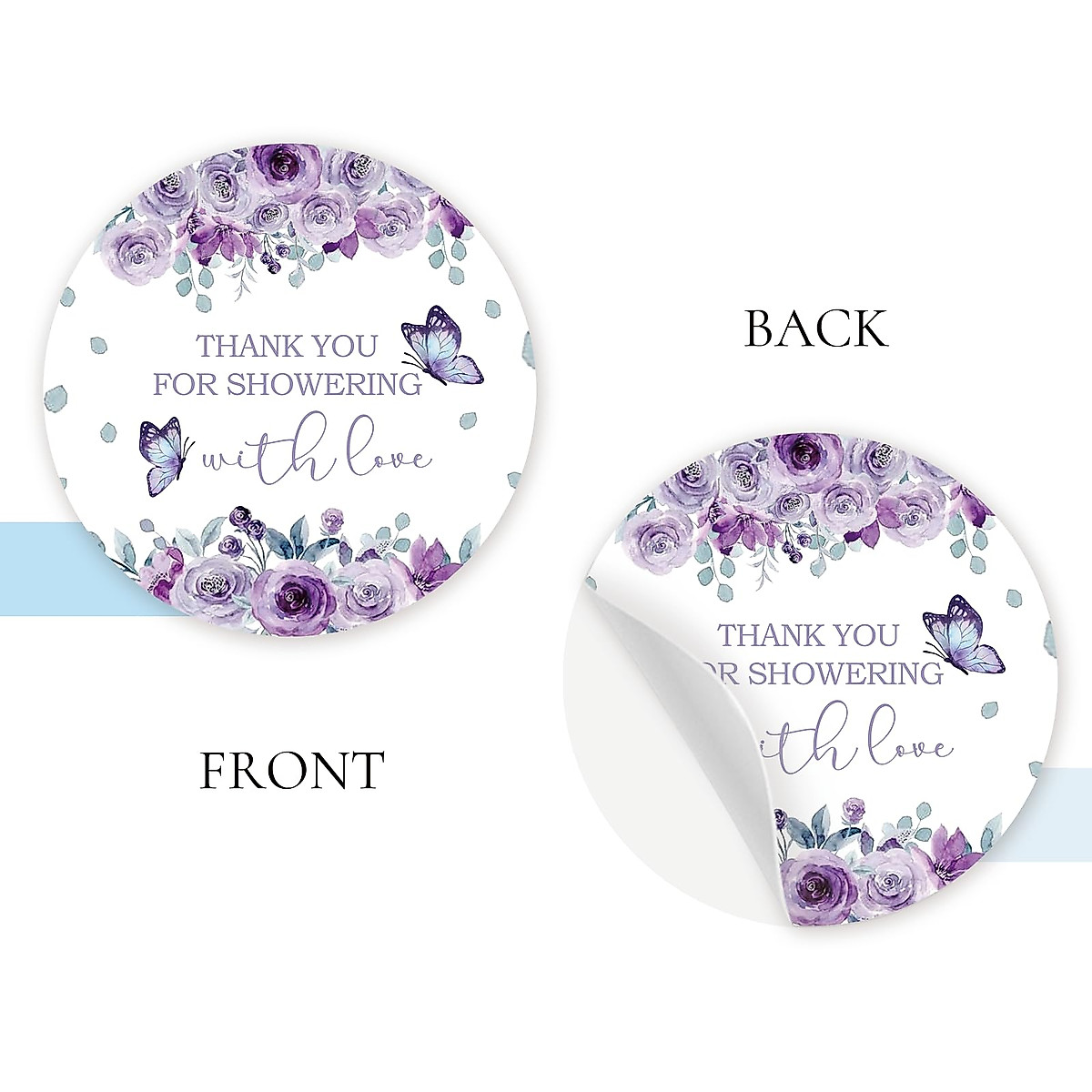 96pcs Purple Butterfly Round Stickers, Thank You for Fluttering by Stickers, Butterfly Birthday Stickers, Butterfly Thank You Stickers for Floral Themed Bridal Shower Party Favors