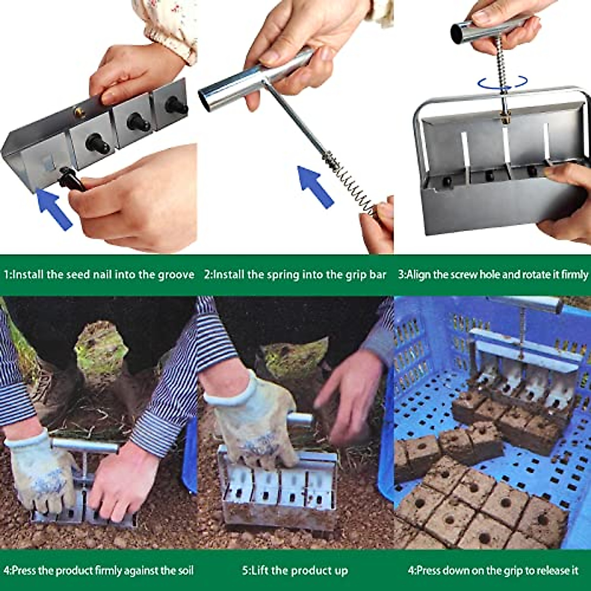 Upgraded Genuine Soil Block Maker, Handheld Seeding Soil Blocker, Soil Blocking Tool, Quad Soil Blocker – Come with 12Pcs of Seed Pins