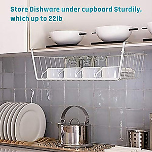Under Shelf Basket, iSPECLE 4 Pack Under Cabinet Organizer Easy to Install and Use Versatile Metal Pantry Organizer Add Storage to Kitchen Cabinet Pantry Cupboards and Shelves, White