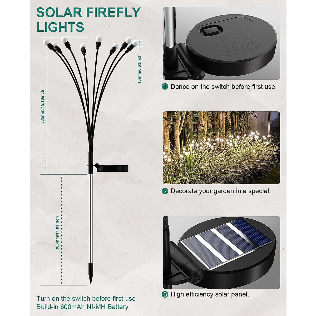 Solar Outdoor Lights for Garden, IP65 Waterproof Solar Lights for Outside, Sway by Wind, 32 LEDs Christmas Decorative Lights for Yard Patio Pathway Decoration, 4 Pack