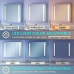 WELLFOR 36" X 30" LED Medicine Cabinet with Mirror, Double Opening Door, Recessed or Surface Cabinet Mirror, Bathroom Mirror Cabinet, Medicine Cabinet with Lights with Outlets & USB Ports