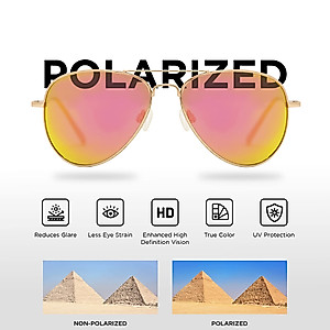EVEE Polarized Aviator Sunglasses Classic Military Sunglasses (Scout) (Gold/Pink Lens, 59)