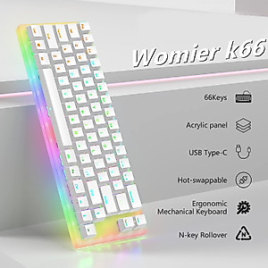 Womier K66 60% Percent Mechanical Keyboard, Hot Swappable Wired RGB Backlit Keyboard, Gateron Switch Acrylic Gaming Keyboard for PC PS4 Xbox, Red Switches