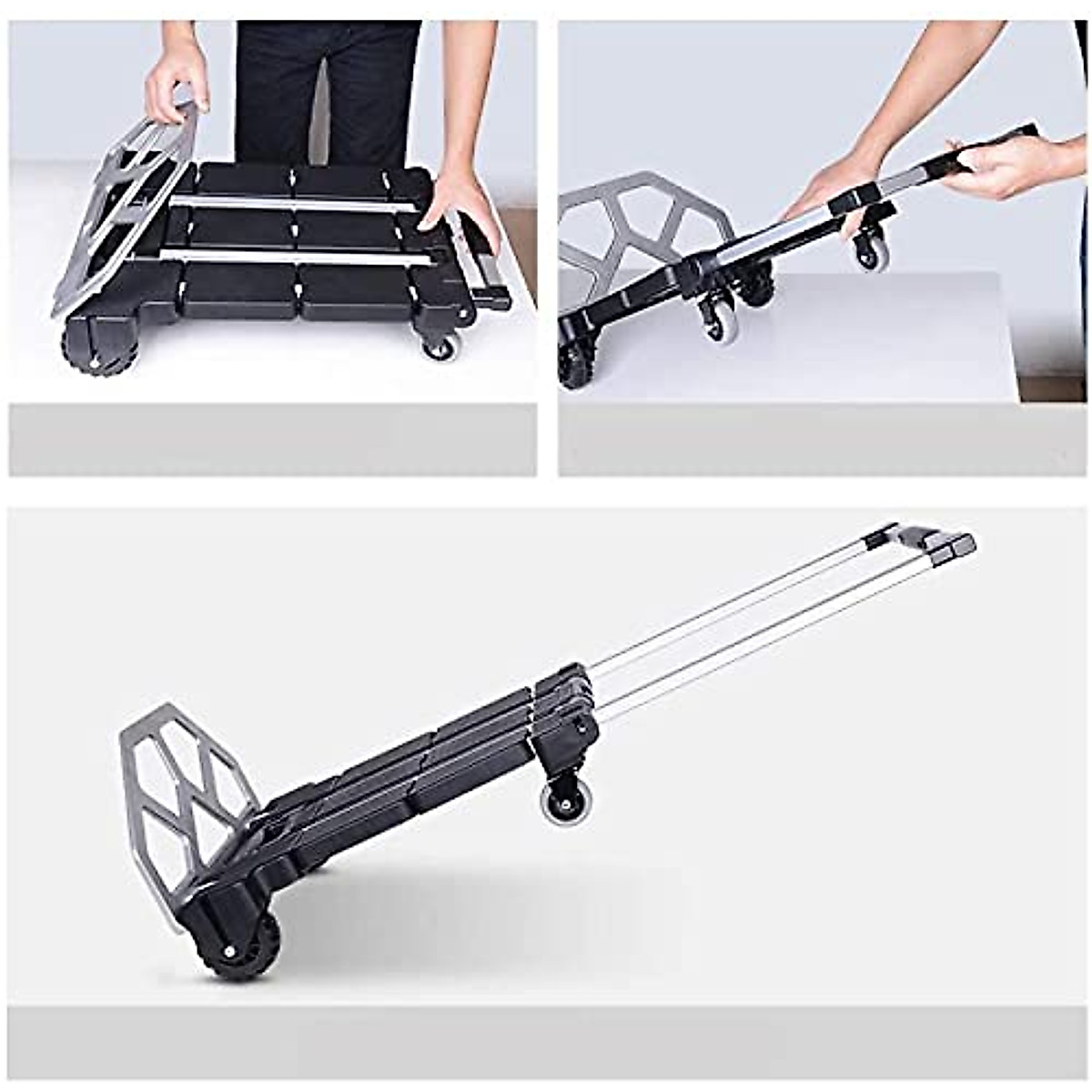 GAOFD Four Wheel Plastic Trolley Moving Delivery Load Heavy Truck Folding Tablet Portable Small Car Car Supplies/Black/Large