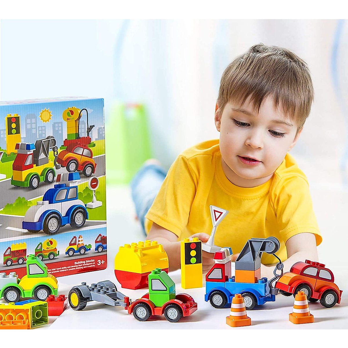 PREXTEX Building Toys for Toddlers - 60-Piece Building Blocks for Toddlers to Build Cars and Trucks - Easy-Grip, Child-Safe Design for 3 up - Creative STEM Learning and Fine Motor Skill Development