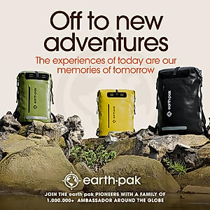 Earth Pak Waterproof Backpack - Heavy Duty Hiking Backpack - Roll-Top Closure - Waterproof Bag - Cushioned Dry Bags Waterproof w/ IPX8 Waterproof Phone Case - Wet Bag for Hiking, Kayak (Green 35L)