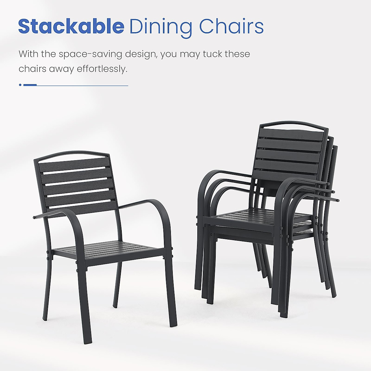 SUNSITT Patio Dining Chairs Set of 2, Aluminum Outdoor Dining Chairs with Faux Wood Slats, All-Weather Stackable Patio Chairs w/Armrests for Lawn, Porch, Garden and Deck, Black