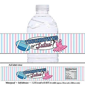 21 Touchdowns or Tutus Waterproof Self-Adhesive Water Bottle Labels - Football Gender Reveal - Pink and Blue
