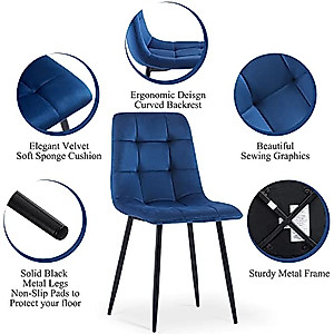 Homedot Upholstered Dining Chair Set of 4,Mid-Century Home Desk Chair Tufted Pattern Design Side Chair Velvet Elegant Kitchen Chair with Sturdy Metal Legs for Home,Office