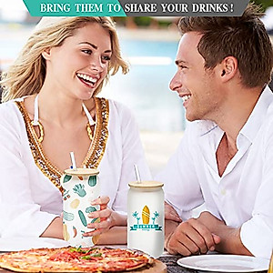 8 Pack Sublimation Glass Cans Frosted Sublimation Beer Can Glass with Bamboo Lids Borosilicate Glasses Tumbler Mason Jar Cups Mug with Plastic Straw for Beer, Juice, Soda, Iced Coffee, Drinks 18oz