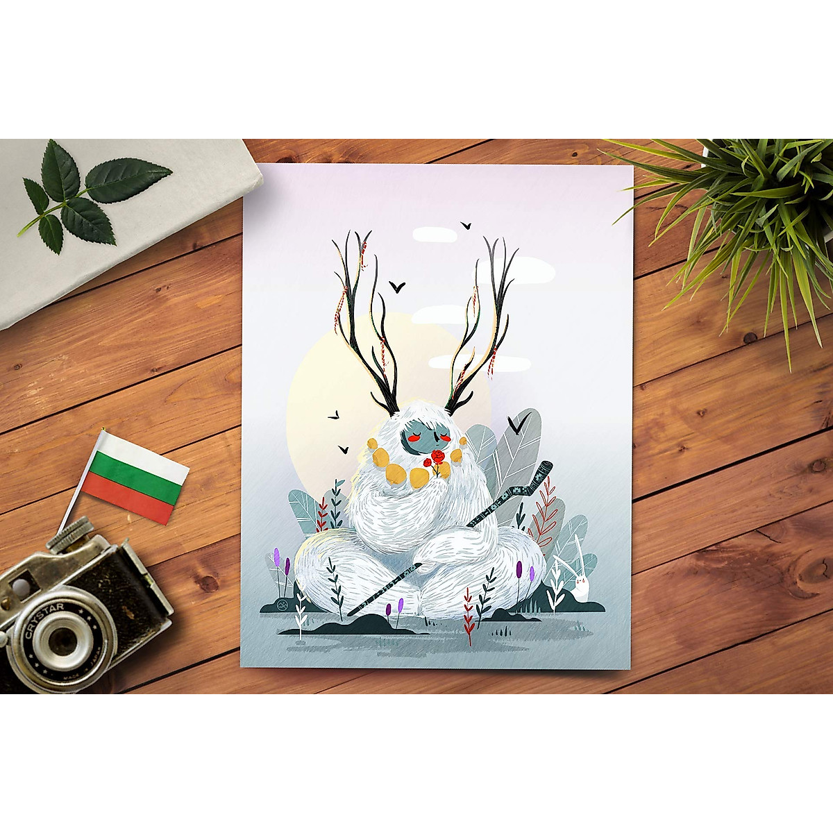 8x10 Fantasy Nordic Art Print Bulgaria Fantasy Folk Wall Design Yeti Meditation Studio Ghibli Animal Cute Nature Travel Illustration Scandinavian Art Whimsical Animal Sunrise Monster Art Nursery Decor