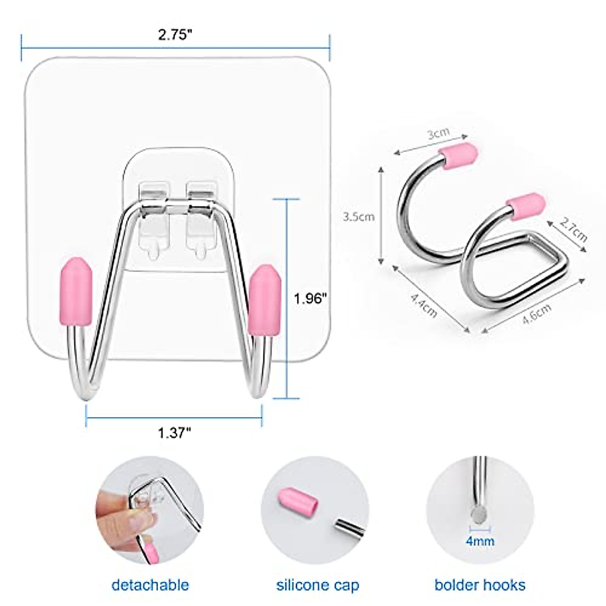 KAZOKU Adhesive Hooks 30lb(Max) for Hanging Heavy Duty Self Adhesive Hooks Transparent Waterproof and Oilproof Wall Hooks for Keys Bathroom Kitchen Office Outdoor Sticky Hook 12 Pack