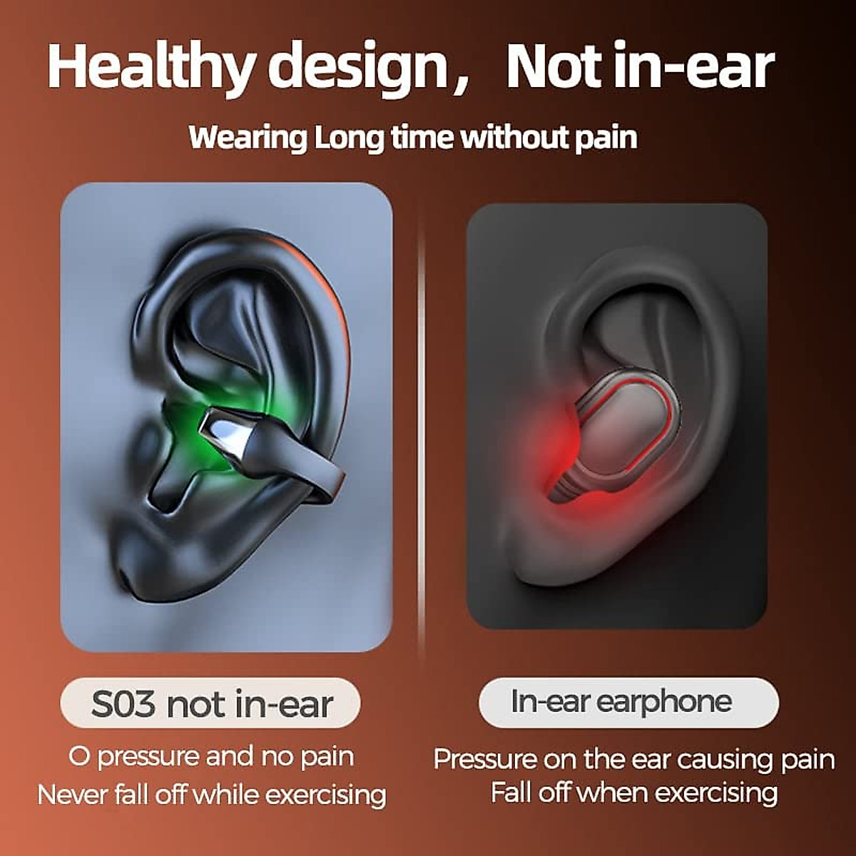 Wireless Ear Clip Bone Conduction Headphones Bluetooth, with LED Intelligent Display Open Ear Headphones Wireless Bluetooth, Open Ear Bone Conduction Earbuds for Gym Running Sports Workout (Black)