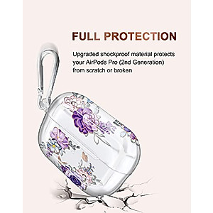 JIAXIUFEN for AirPods Pro 2019 / Airpods Pro 2nd Generation Case Cover Gold Sparkle Glitter Butterfly Design Cute Full Protective TPU Skin Accessories for Women Girl with Keychain, Flower Purple