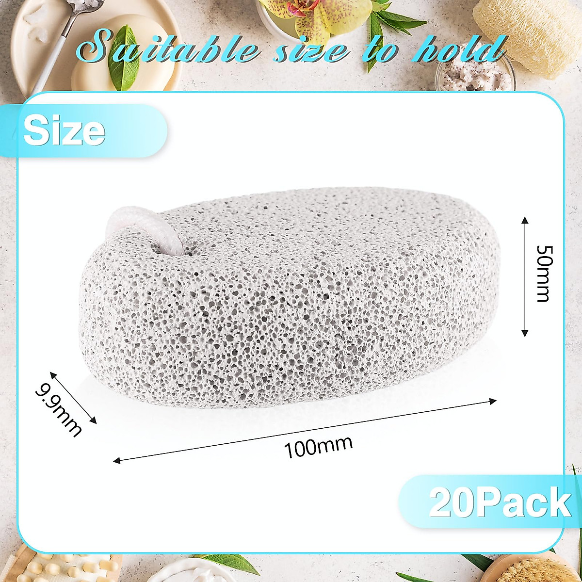 Umigy 20 Pack Natural Pumice Stone for Feet Lava Pedicure Tools Hard Skin Callus Remover for Men Women Feet and Hands Natural Foot File Exfoliation to Remove Dead Skin, Elbows (White)