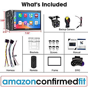 in-Dash Digital Media CarPlay Stereo - Double Din Android Auto Car Radio - 7 Inch HD Touchscreen Bluetooth Phone Link Backup Camera USB SD Aux-in AM FM Radio Wireless Remote Control