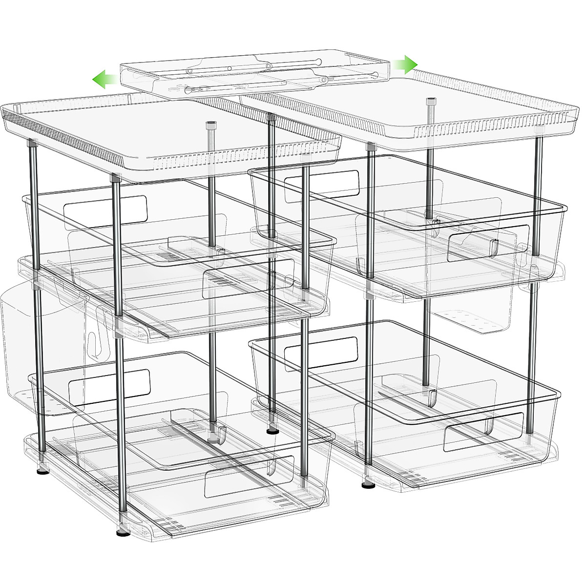 NIHEHAG Large 3 Tier Under Sink Organizers and Storage Bathroom - Multi Purpose Bathroom Cabinet Organizer,Pull Out Organizer and Storage with Dividers/Hooks,Clear Adjustable Medicine Bins (XL)