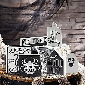 MISBEST Halloween Tiered Tray Decor,Halloween Decorations Hunted House Black Cat BOO Spooky Halloween Table Wooden Sign Halloween Tiered Tray,Halloween Shelf Decoration Fall Farmhouse Decor