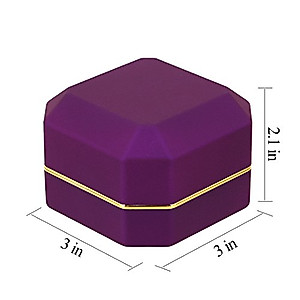 Multifit Square Shape Velvet Proposal Engagement Ring Box Case LED Light Jewelry Coin Gift Box(Purple)