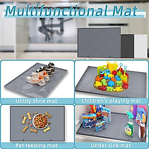 BONSSO Under Sink Mat Kitchen & Bathroom Cabinet Liner, 34" x 22" Silicone Waterproof Under Sink Drip Tray, Hold up to 2.75 Gallons Liquid, Cool Grey