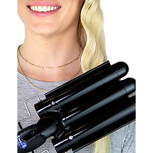 Trademark Beauty Babe Waves Limited Edition - Three Barrel Curling Iron, Hair Waver Tool, Adjustable Temperature, Ceramic Wand, 1.1 Inch, 28mm - Black