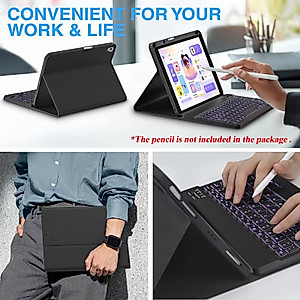 BLUTLOTUS for iPad 9th Generation Case with Keyboard 10.2 Inch - Backlit Wireless Detachable Folio Keyboard Cover with Pencil Holder for iPad 8th Gen/7th Gen/iPad Pro 10.5"/iPad Air 3rd Gen (Black)