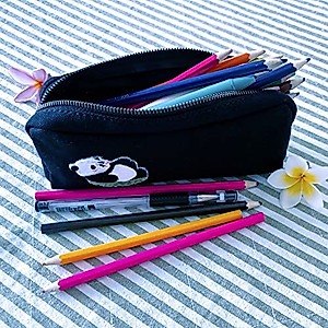 CATCH ON Cute Small Pencil Case Simple Durable Canvas Pen Pencil Bag Cosmetic Pouch Office School Stationery Organizer For College Students Kids Adults (Black-panda)