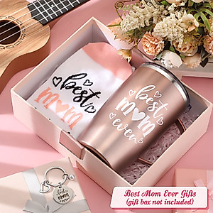 Roshtia Christmas Gifts Set for Women, Best Mom Ever Mom Tumbler 16 oz Keychain Socks from Daughter Son, Mother's Day Birthday Thanksgiving Gifts for Mom, New Mom, Mommy (Rose Gold)