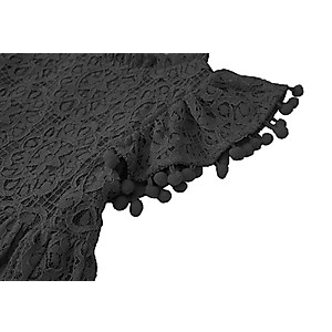 JNKLWPJS Toddler Girls Hollow Lace Pom Pom Flutter Sleeve Princess Party Dress Black 90CM