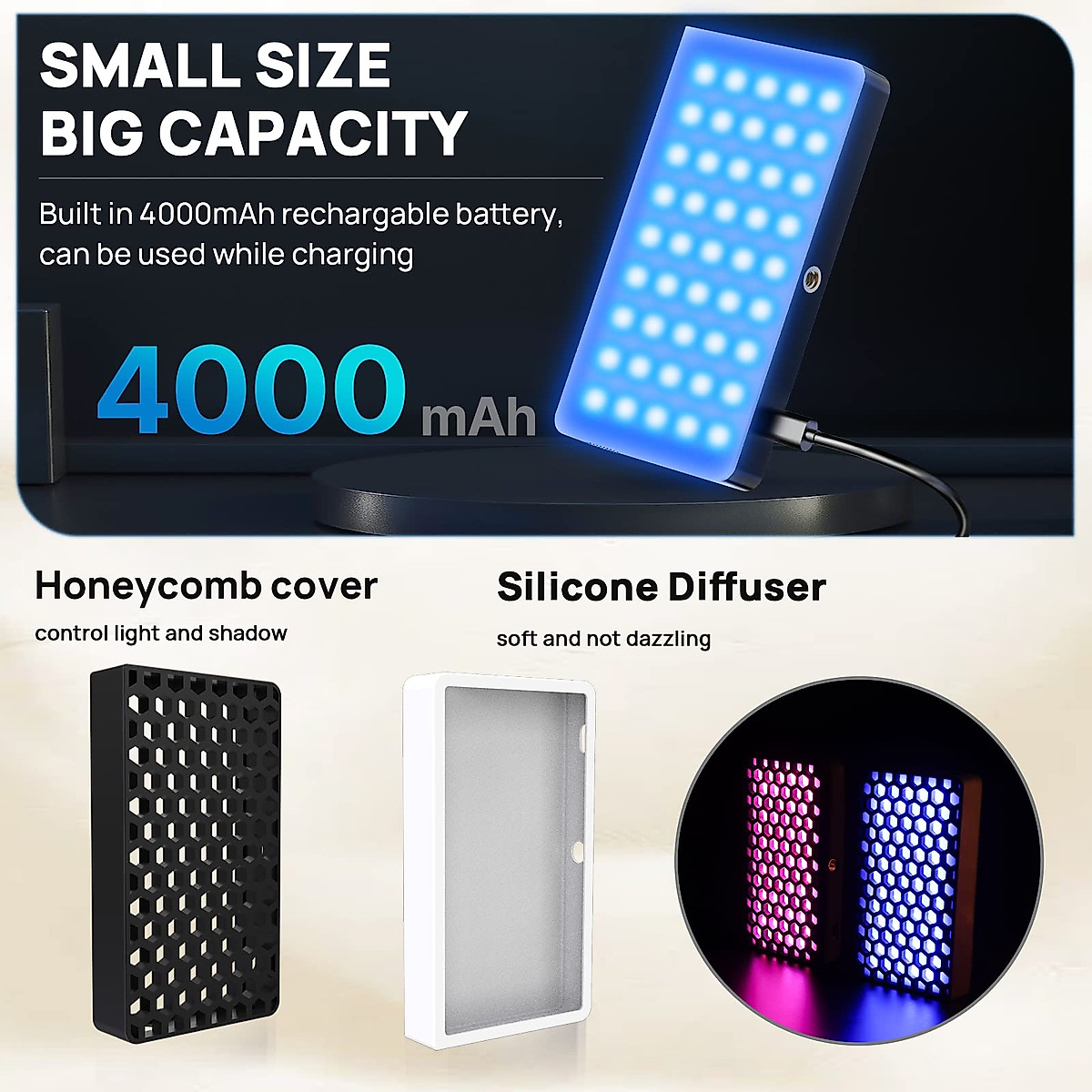 ULANZI PL-01 RGB Video Light, Portable RGB Camera Light with 4000mAh Battery, 360° Color 20 Light Effects, CRI≥95 2500-9000K LED Panel DSLR Photography Lighting for YouTube, Video Conference, Vlogging