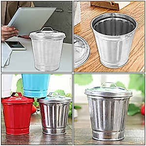 STOBOK Small Steel Stainless Desktop Trash Can, Wastepaper Baskets Pre- Galvanized Trash Can with Lid Mini Trash Can with Lid Office Mini Wastebasket Trash Can Garbage Can Metal Wastebasket