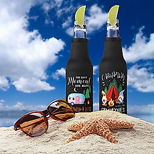 Summer Beer Bottle Insulator Sleeve with Zipper Neoprene Insulated Bottle Jackets Keep Warm and Cold Beer Bottle Sleeves with Stitched Fabric Edges for Party (8 Piece, Vivid Style)