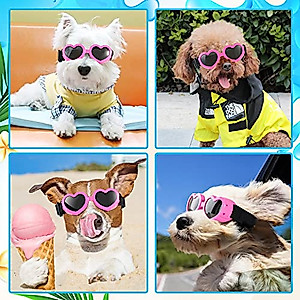 IKUSO Dog Sunglasses Small Breed,UV Protection Dog Sunglasses with Adjustable Strap, Heart Dog Goggles for Waterproof Windproof Anti-Fog Eye Protection,Beach Accessories for Puppy (Pink)