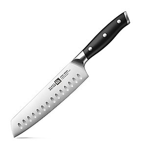Klaus Meyer Stahl High Carbon Exclusive German Steel 7 inch Santoku Knife (Black)