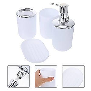 Beaupretty 1 Set Bathroom Set Cotton Swab Dispenser Bath Bathing Accessories Toilet Parts Bath Supplies Black Trays Holder Soap Dispensers Lotion Dressing Table White Suite Plastic