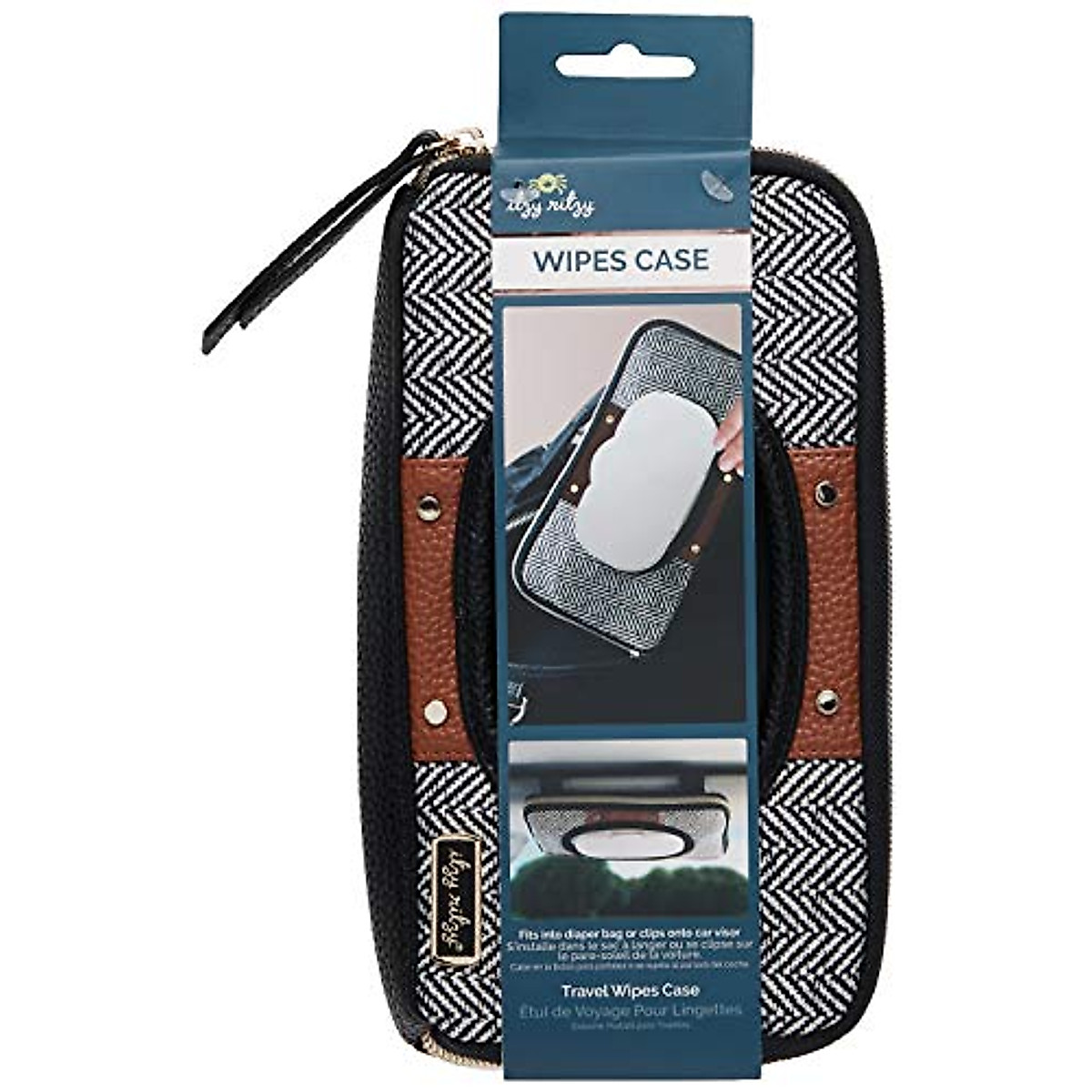 Itzy Ritzy Travel Wipes Case – Portable, Refillable Wipes Pouch Includes Removable Clips for Car Visor or Seat Back; Wipes Holder Perfect Diaper Bag & Travel - Holds Up to 64 Wipes (Coffee & Cream)