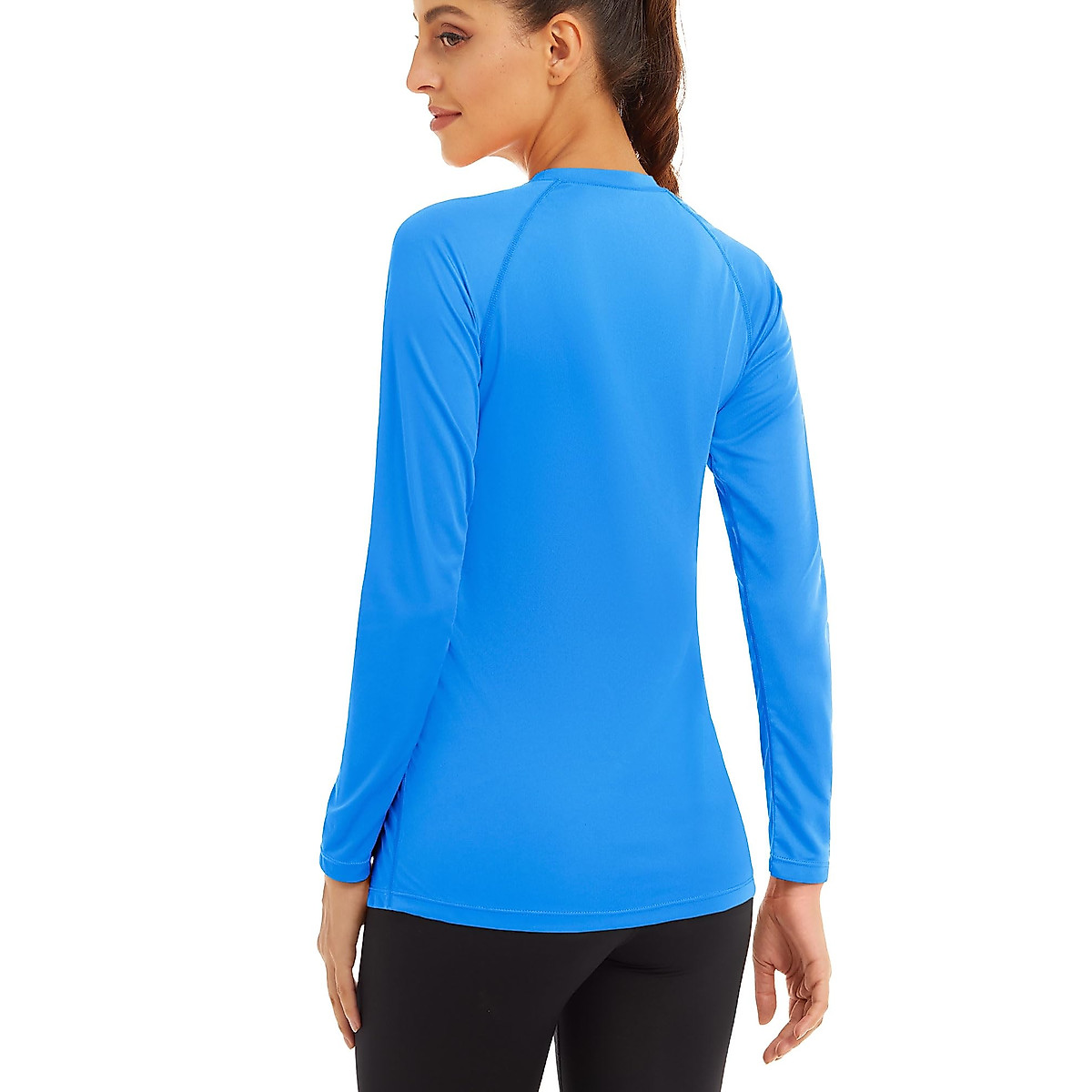 MAGCOMSEN Swim Shirts for Women Athletic Shirts Women Fitted Running Shirts Women Sun Protection Shirts for Women Lightweight Shirts Long Sleeve Tee Azure