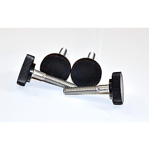Four (4) Thumb Screws 1/4-20 x 1-1/2" Long Stainless Steel 1" Round Knurled Black Plastic Knob