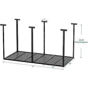 INDSUMOT 3x6 Heavy Duty Adjustable Ceiling Mounted Storage Racks, Overhead Garage Storage Rack, Hanging Garage Storage, 750LBS Weight Capacity 36 in W x 72 in L x 24-40 in, Black