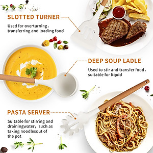 White Kitchen Utensils Set-12 Pieces Silicone Cooking Utensils Set with Wooden Handle (Dishwasher Safe) 392°F Heat Resistant Spatula Set, Nonstick Cookware,Best Kitchen